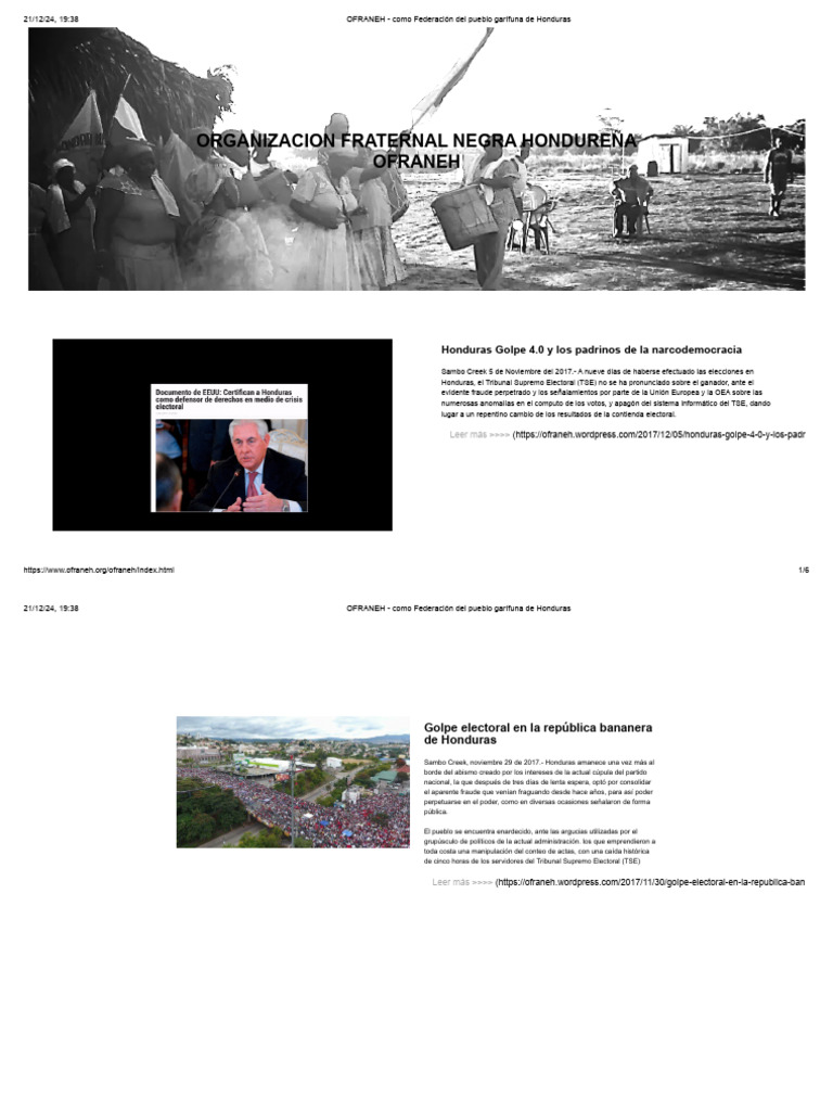 OFRANEH - como Federación del pueblo garífuna de Honduras | PDF ...