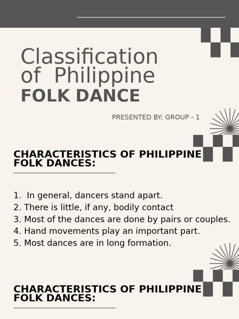 Group 1 Classification Characteristics of Philippine Folk Dance | PDF