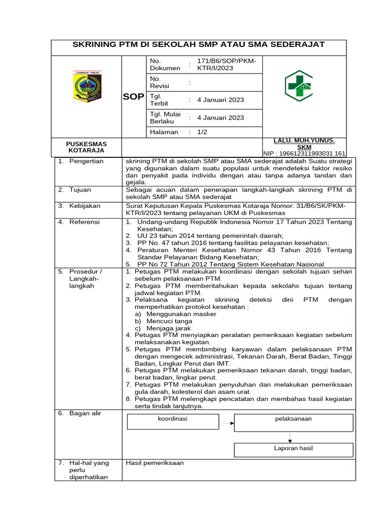 Sop Skrining PTM Sekolah | PDF