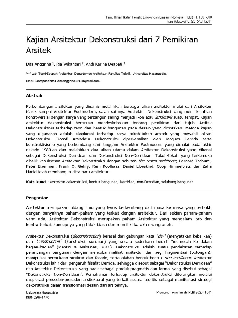IPLBI 2023 I001 I010 Kajian Arsitektur Dekonstruksi Dari 7 Pemikiran ...