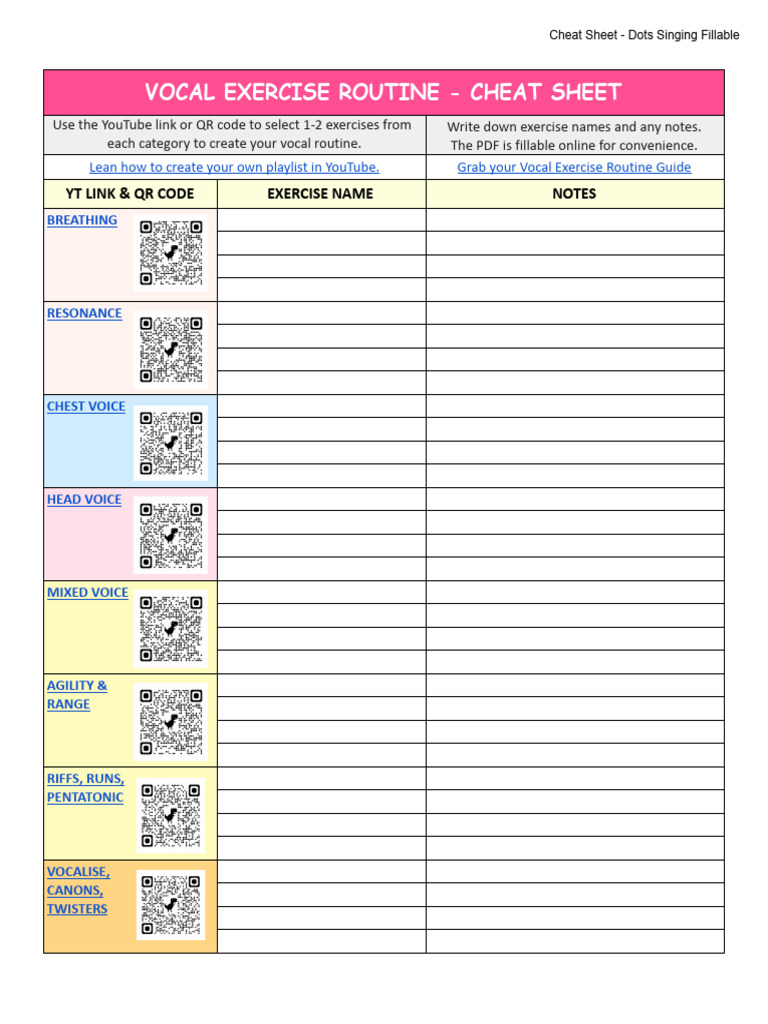 Cheat Sheet - Dots Singing Fillable | PDF