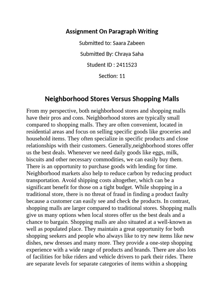 Assignment On Paragraph Writing | PDF | Grocery Store | Marketing