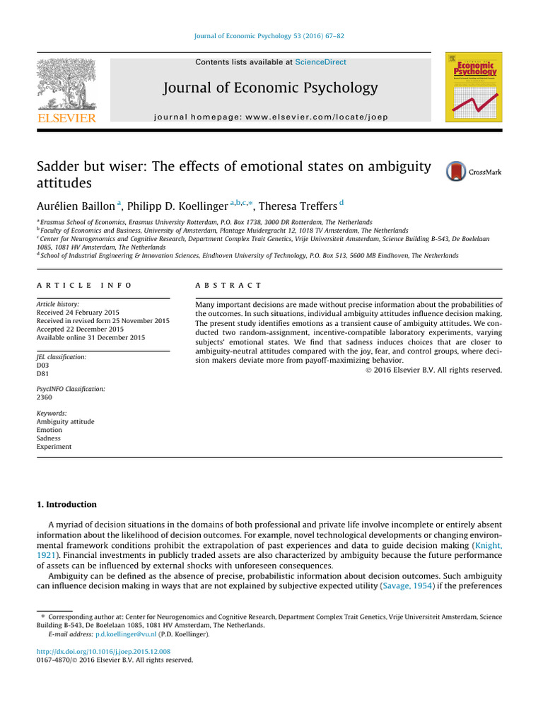 Module 4 - Baillon Et Al. - Sadder But Wiser - Ambiguity Attitiudes ...