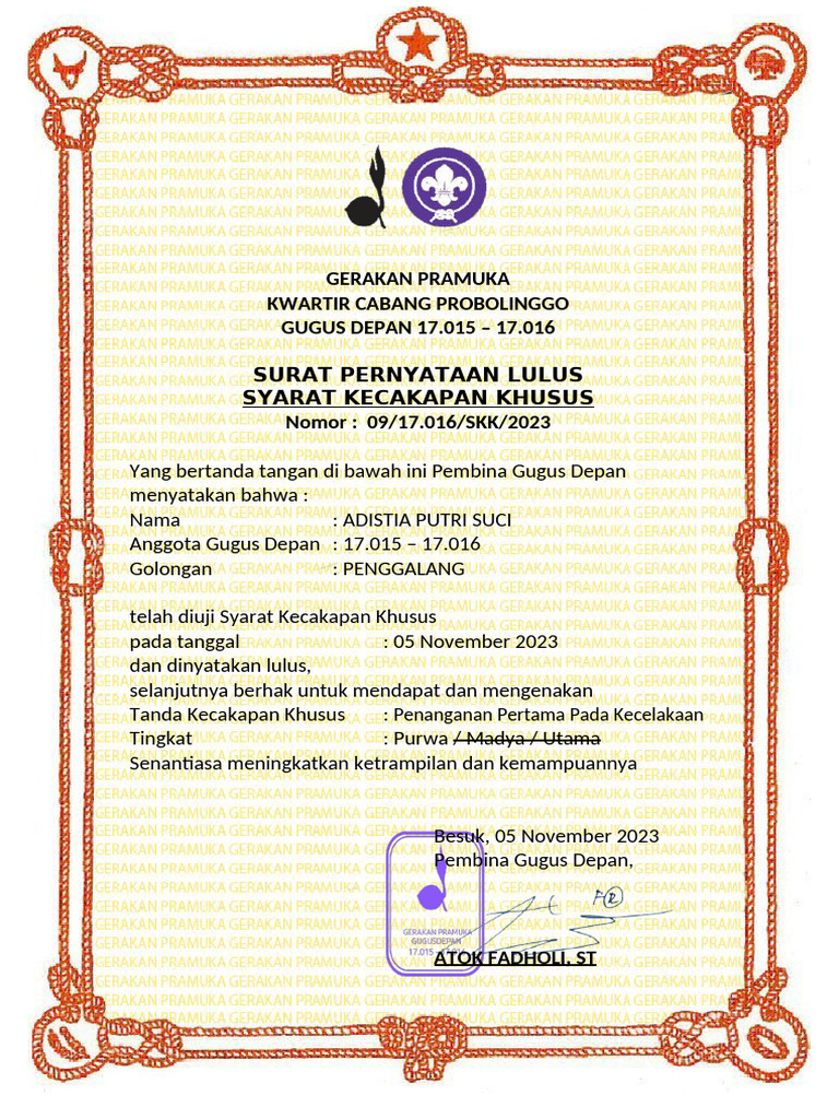 Piagam TKK P3k PURWA | PDF