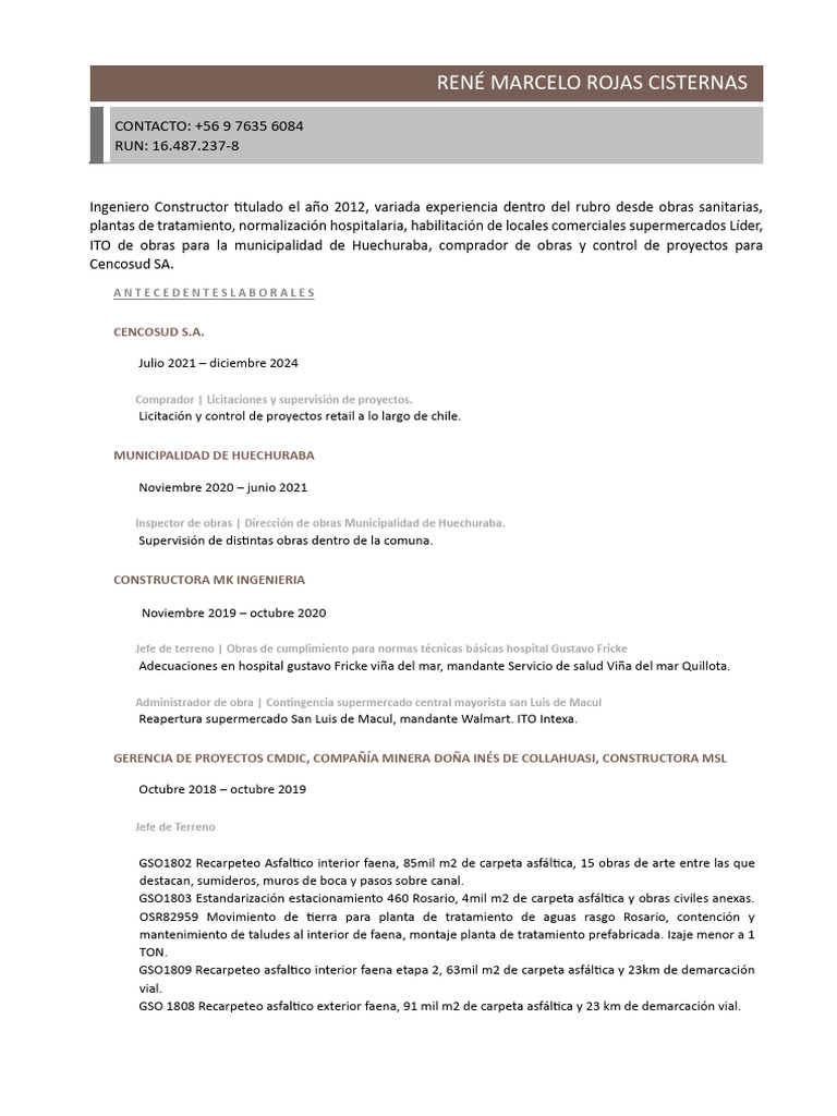 Ingeniero Constructor con Amplia Experiencia | PDF