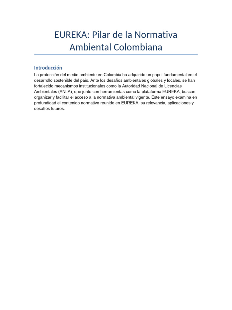 Ensayo Normatividad EUREKA | PDF | Entorno natural | Colombia