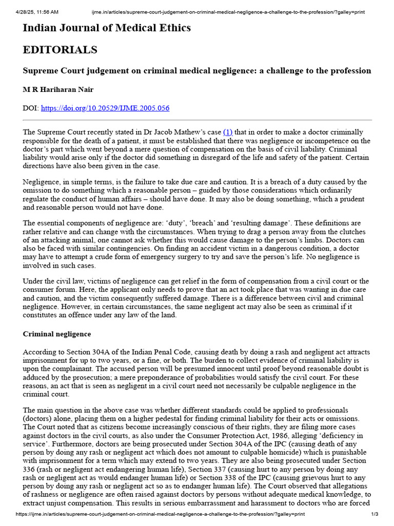 Ijme - in - Articles - Supreme Court Judgement On Criminal Medical ...