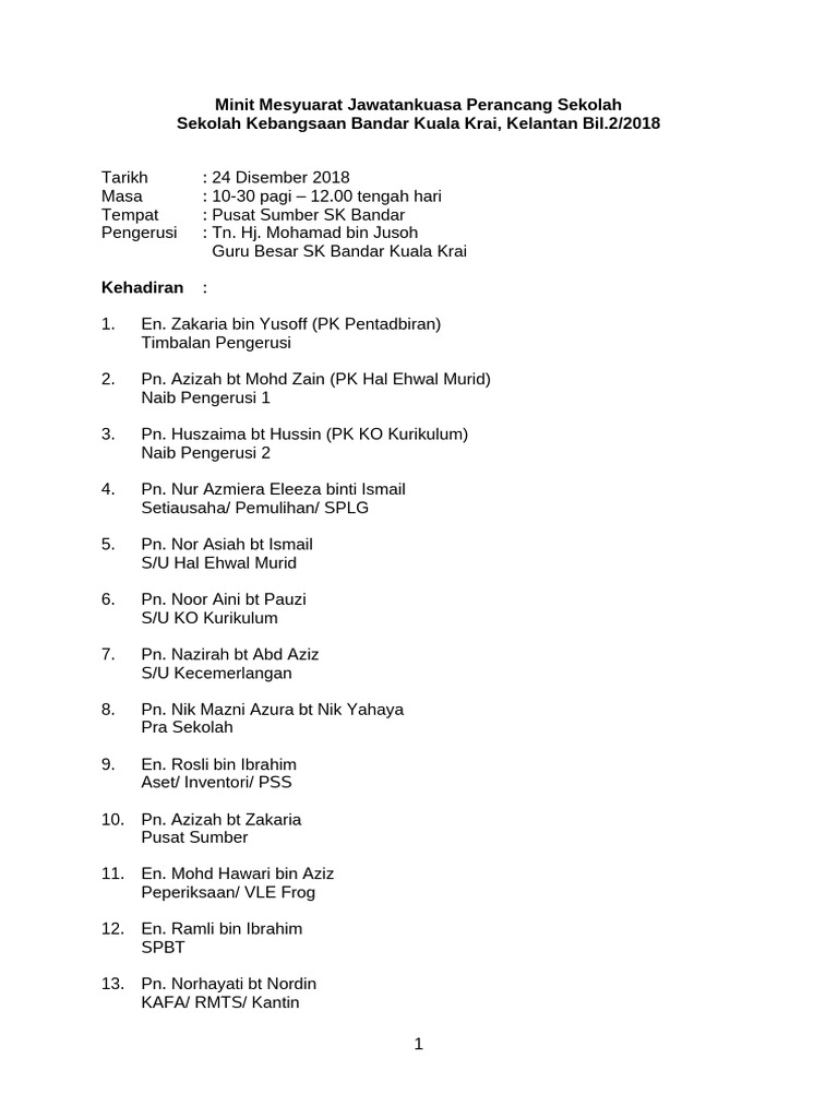 Minit Mesyuarat Perancang Sedar 2019 | PDF