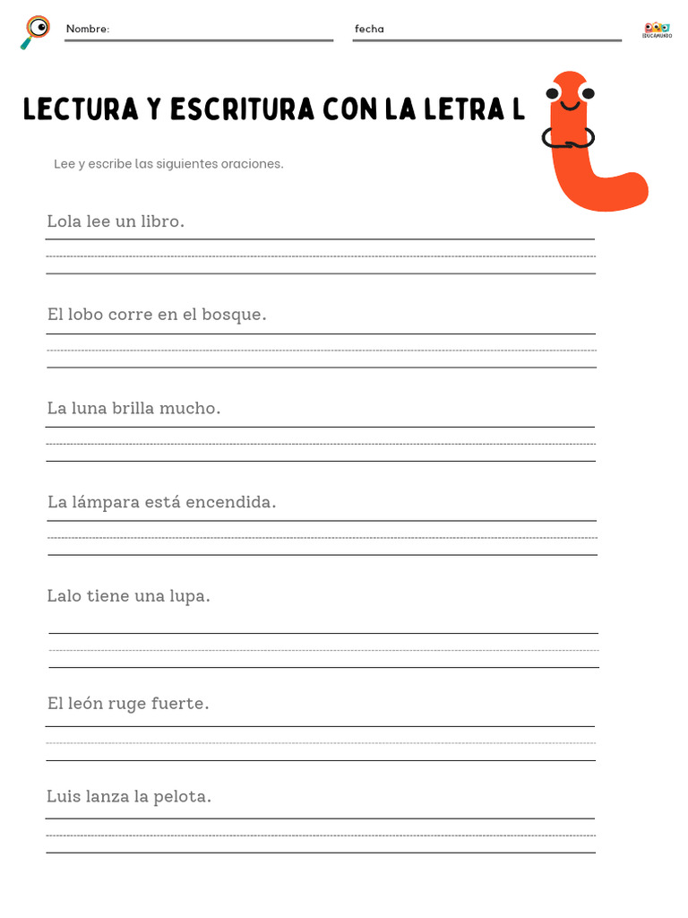Lectura y Escritura Con La Letra L | PDF | Ortografía | Grafemas