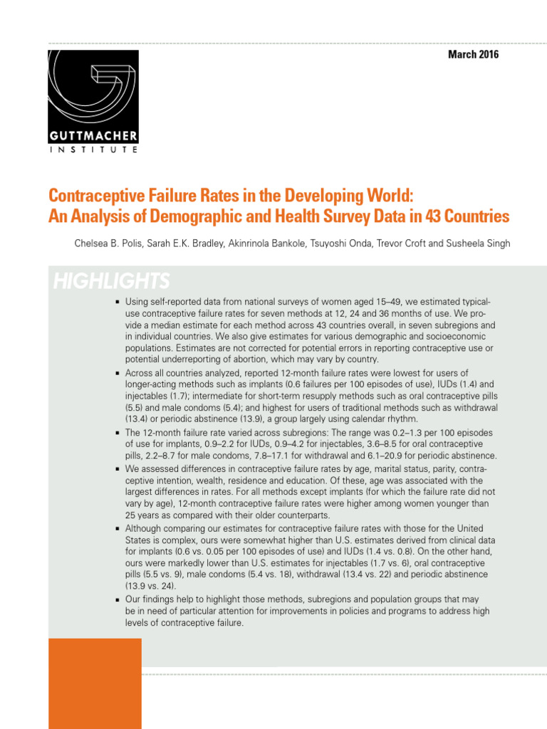 Contraceptive Failure Rates in Developing World 1 | PDF | Unintended ...