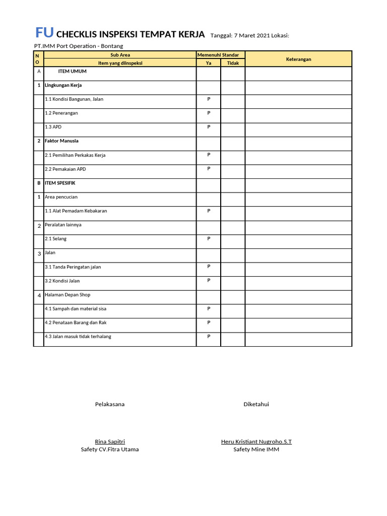 Inspeksi Tempat Kerja | PDF