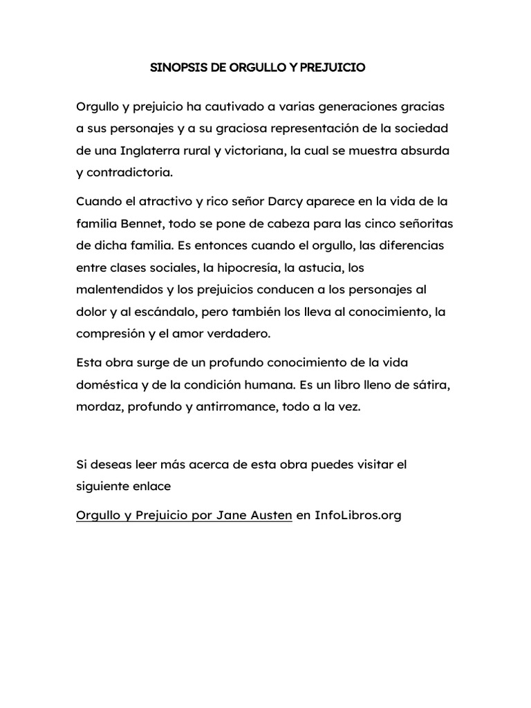 Análisis de Orgullo y Prejuicio | PDF