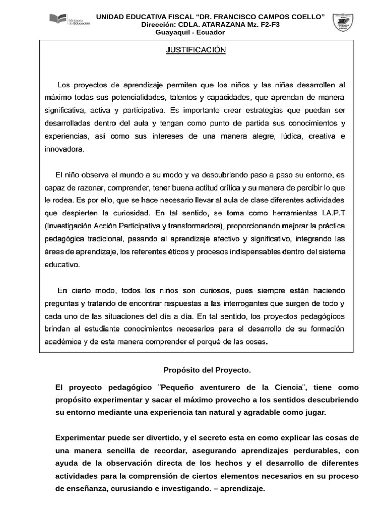 PROYECTO para DUMES de 3ro EGB | PDF | Aprendizaje | Experimentar