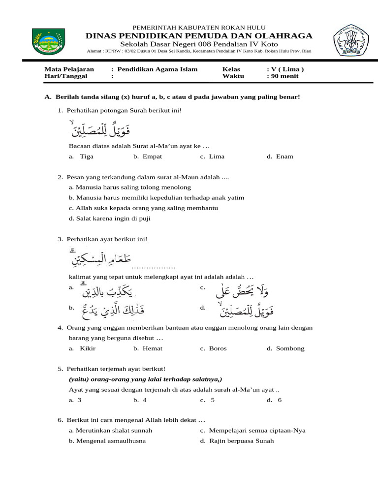 Soal Kls 5 SMT 1 | PDF