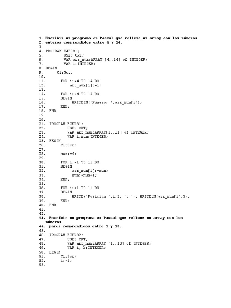 Arreglos en Pascal Codigo Fuente | PDF | Programación de computadoras ...