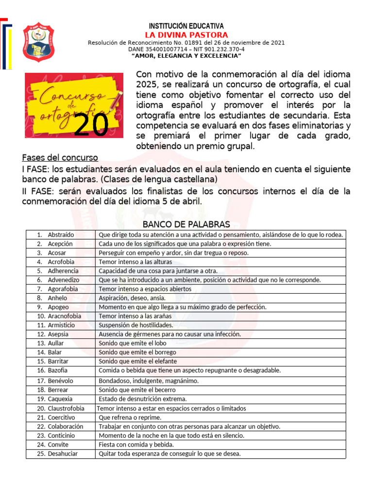Banco de Palabras Concurso de Ortografía | PDF