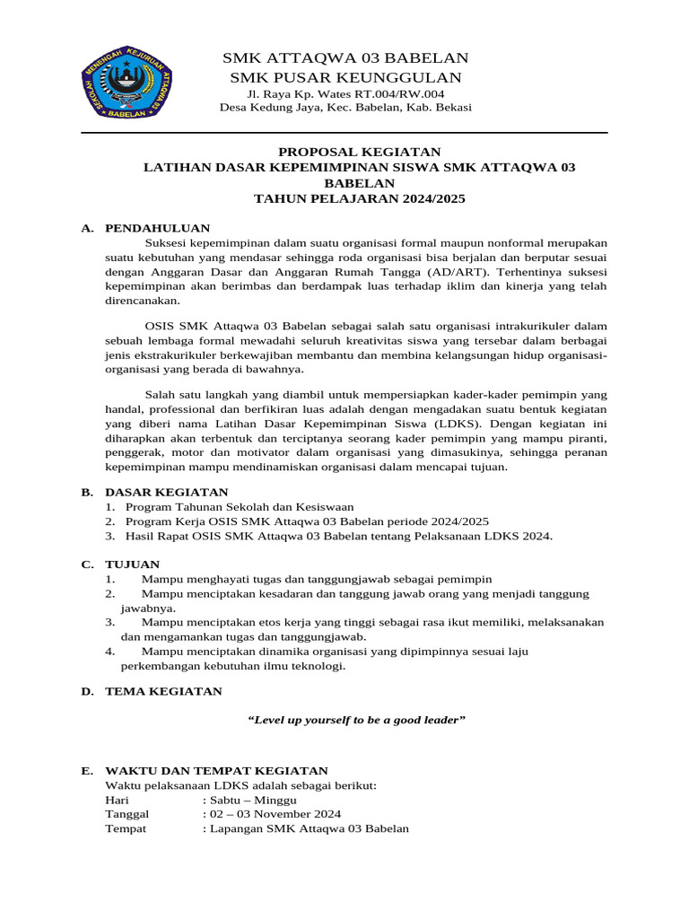 LDKS Siswa SMK Attaqwa 03 Babelan 2024 | PDF