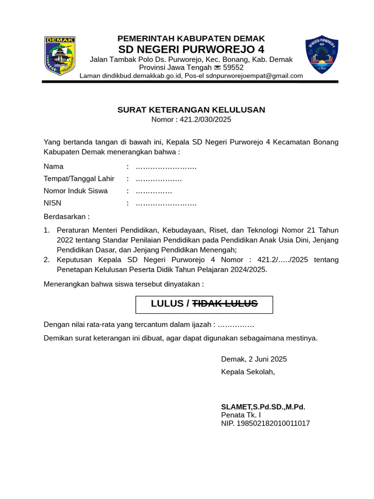 Surat Keterangan Kelulusan | PDF