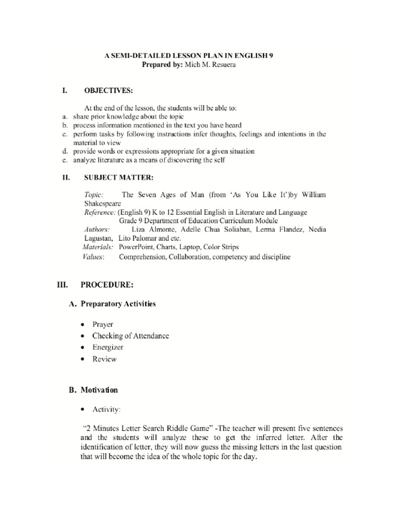 4as Lesson Plan Sample | PDF