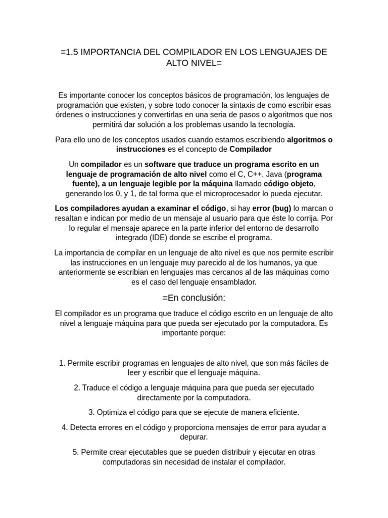1.5 Importancia Del Compilador en Los Lenguajes de Alto Nivel | PDF ...