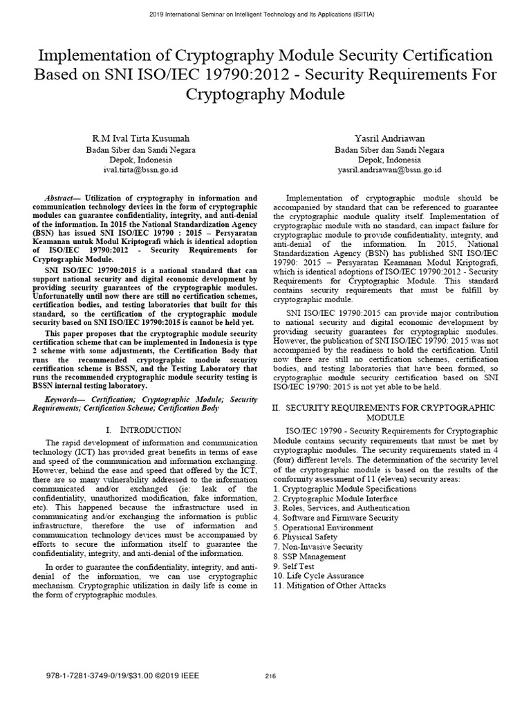 Implementation of Cryptography Module Security Certification | PDF ...