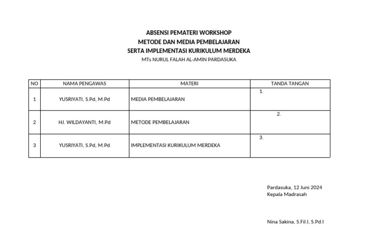 Absensi Pemateri Workshop | PDF