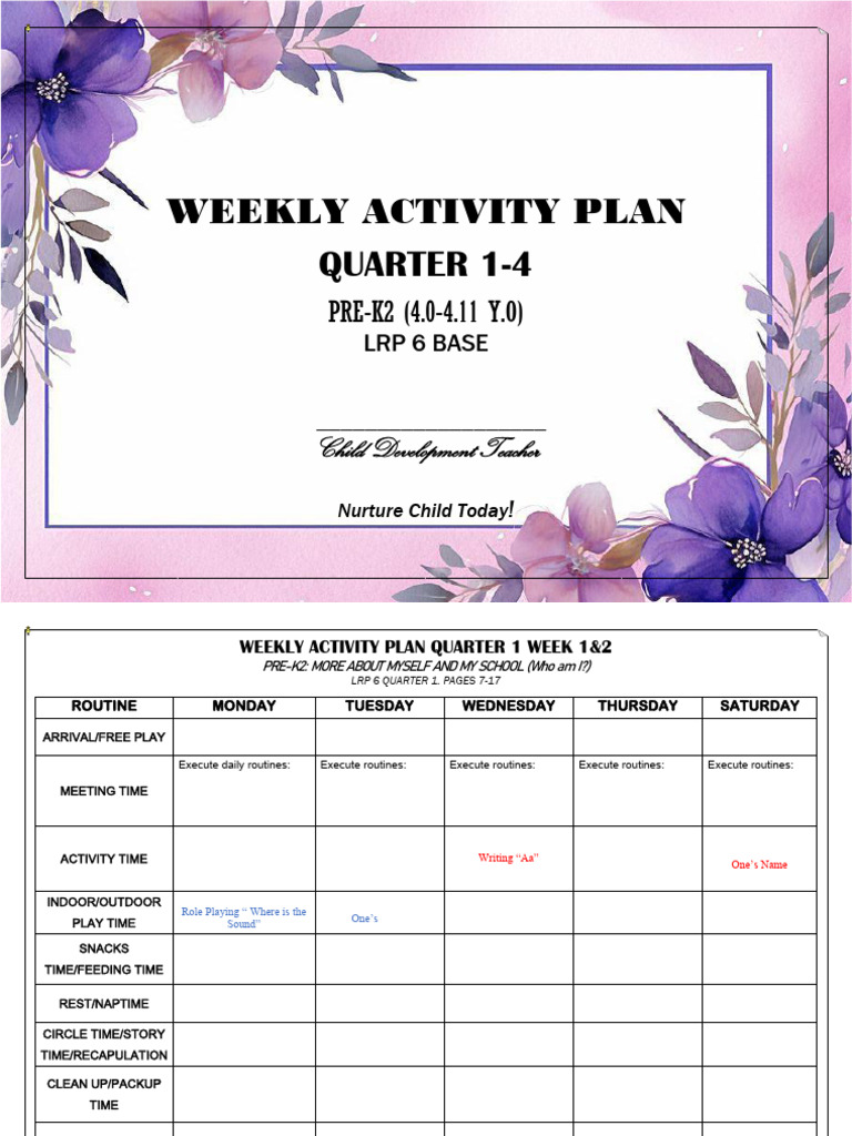 Pre-K2 Weekly Plan Quarter 1-4 | PDF | Toys
