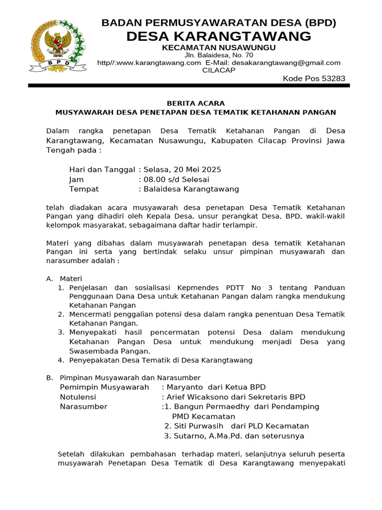 BA Musdessus TEMATIK KETAHANAN PANGAN Karangtawang | PDF