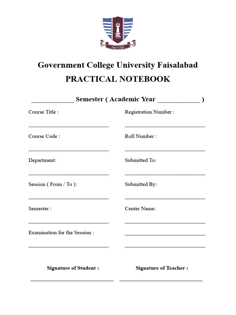 Gcuf Practical Notebook Front Page Format - by Gcuf Guiders | PDF