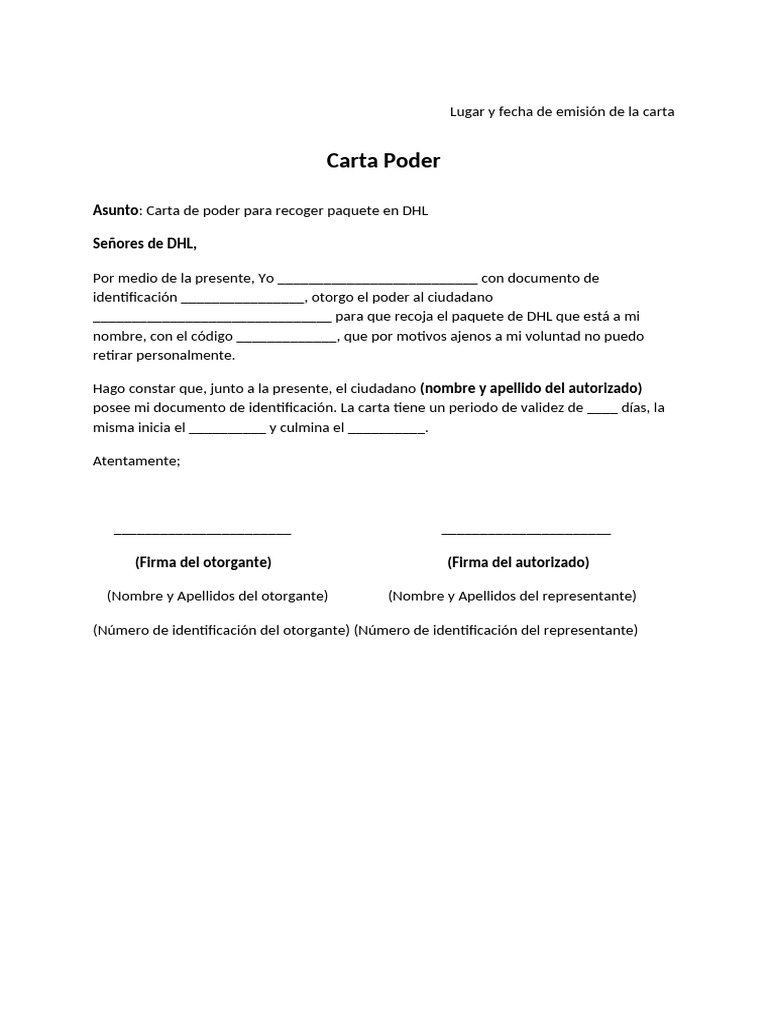Carta Poder para Recoger Un Paquete en DHL | PDF