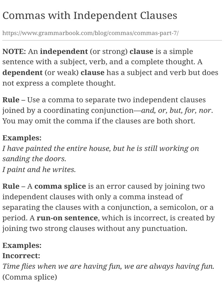 Commas With Independent Clauses - The Blue Book | PDF | Comma | Orthography