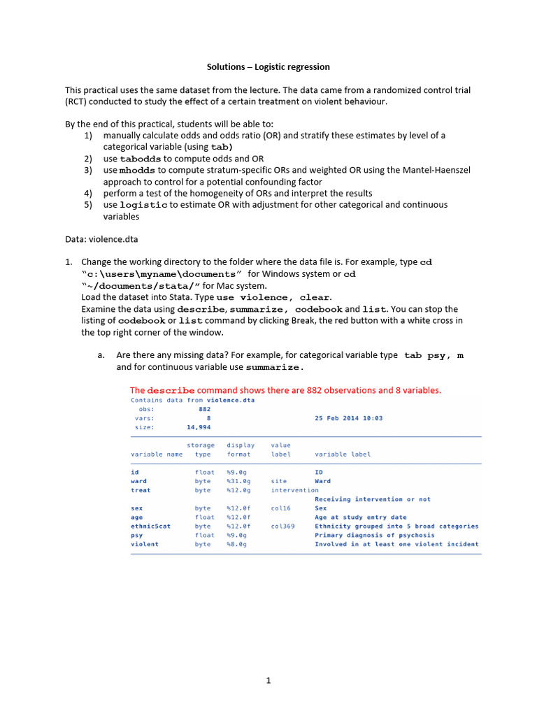 Solutions Logistic Regression | PDF | P Value | Logistic Regression