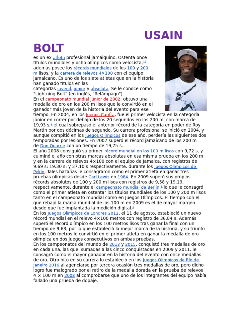 Usain Bolt | PDF | Deporte del atletismo | Jamaica