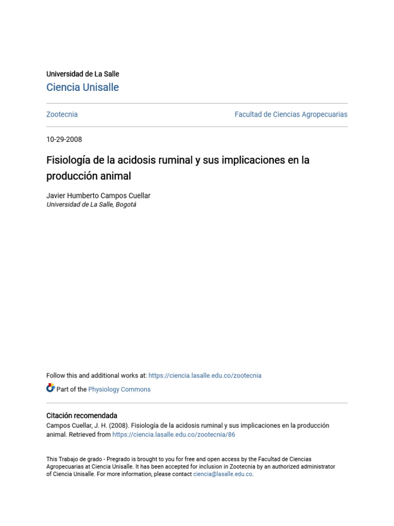 Fisiología de La Acidosis Ruminal y Sus Implicaciones en La Produ | PDF | Saliva | Carbohidratos