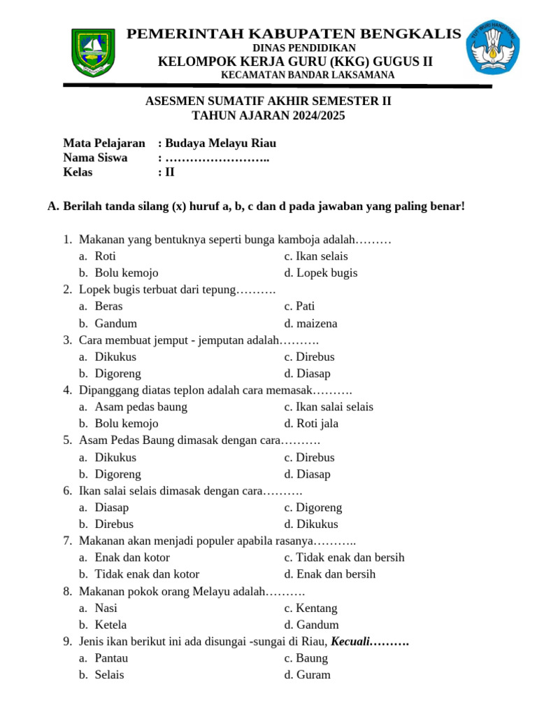 Soal BMR SMTR 2 KLS 2 | PDF