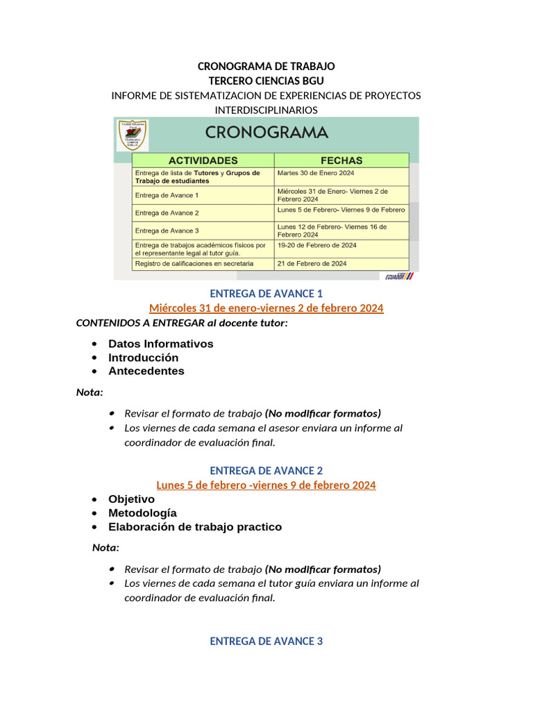 Cronograma de Trabajo Bgu Informatica | PDF
