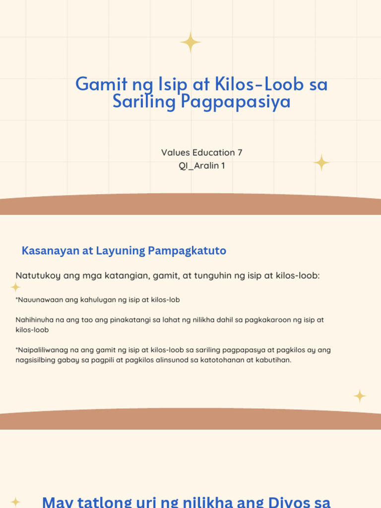 Values Educ 7 - Aralin 1 - Gamit NG Isip at Kilos Loob Sa Sariling ...