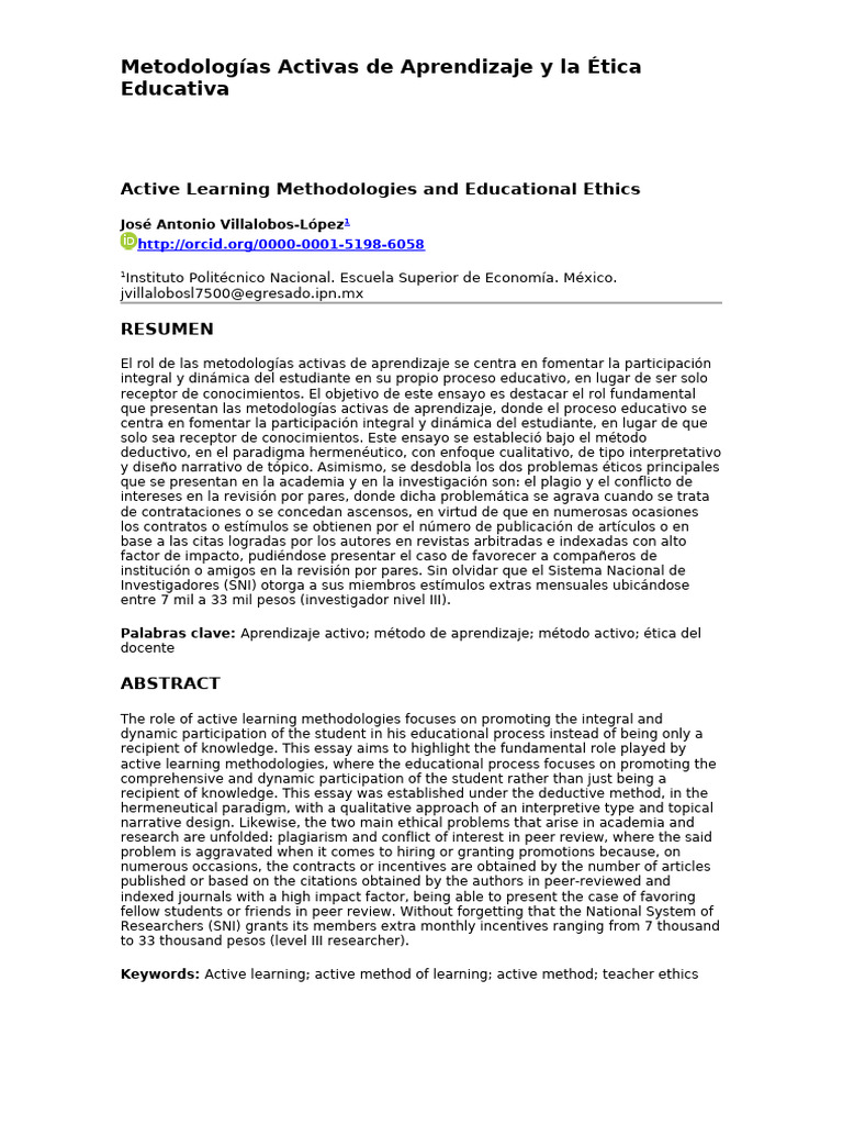 Metodologías Activas de Aprendizaje y La Ética Educativa | PDF | Enseñando | Aprendizaje