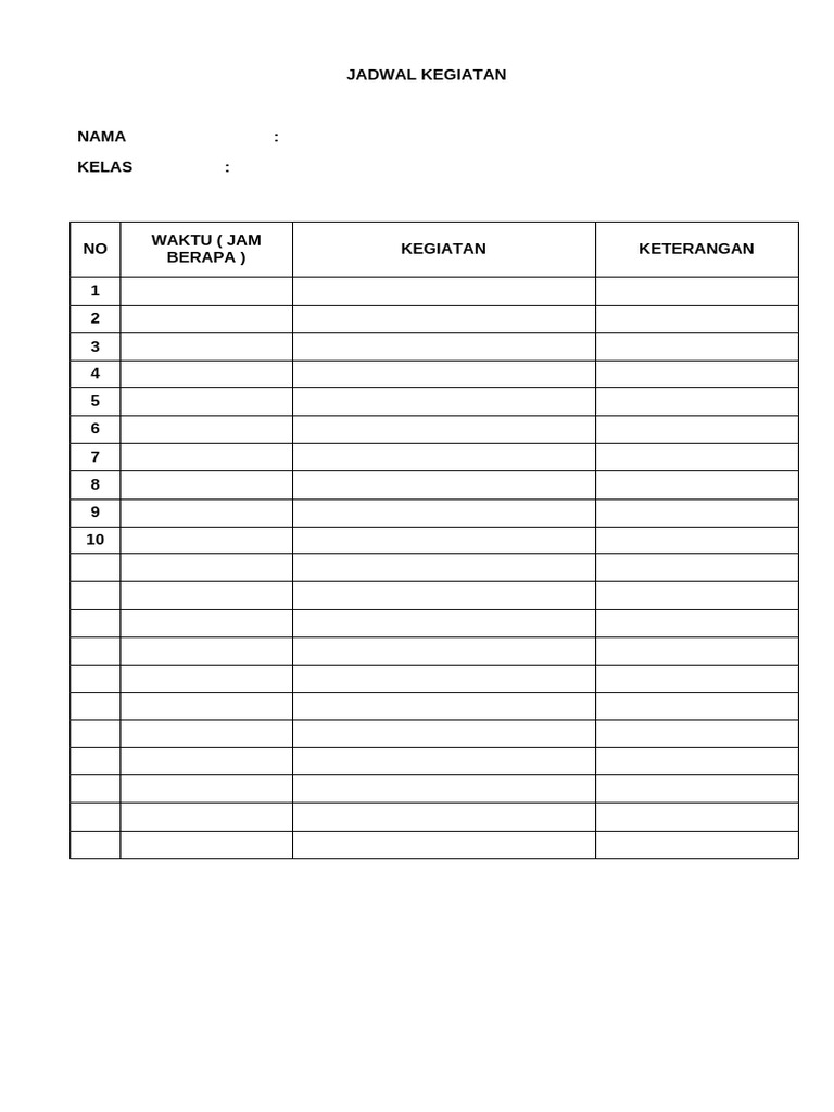 Blangko Jadwal Kegiatan | PDF