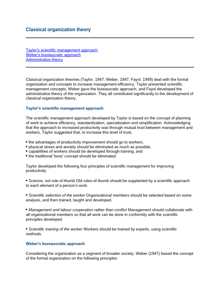 Classical Organization Theory | PDF | Power (Social And Political ...