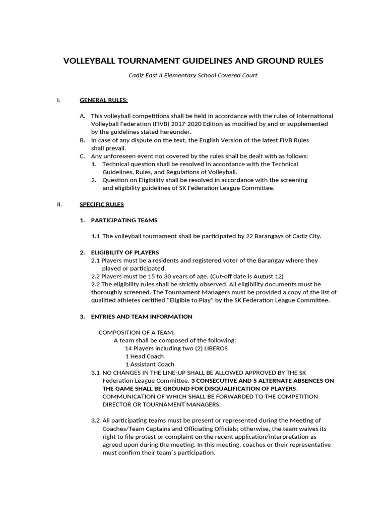 Volleyball Tournament Guidelines and Ground Rules | PDF | Volleyball | Sports