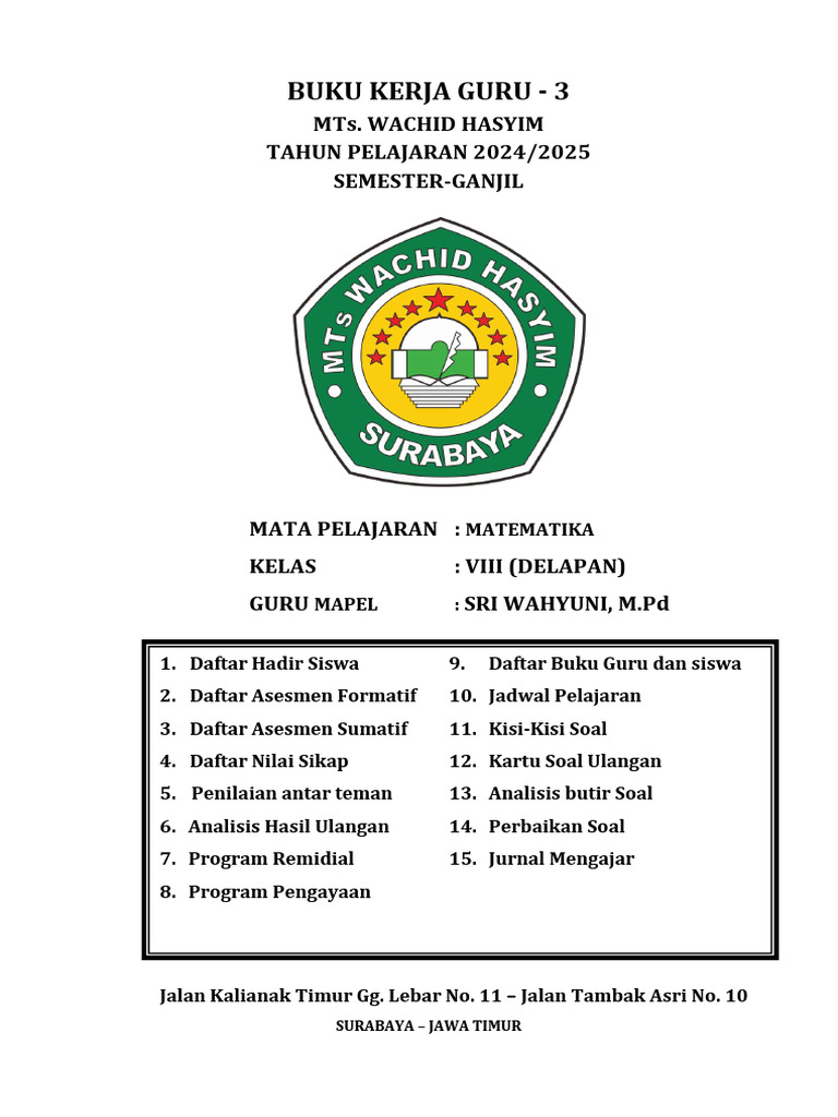 Cover Buku Kerja Guru 3 MTK K8 | PDF
