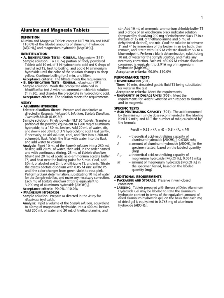 Alumina and Magnesia Tablets | PDF | Magnesium | Aluminium