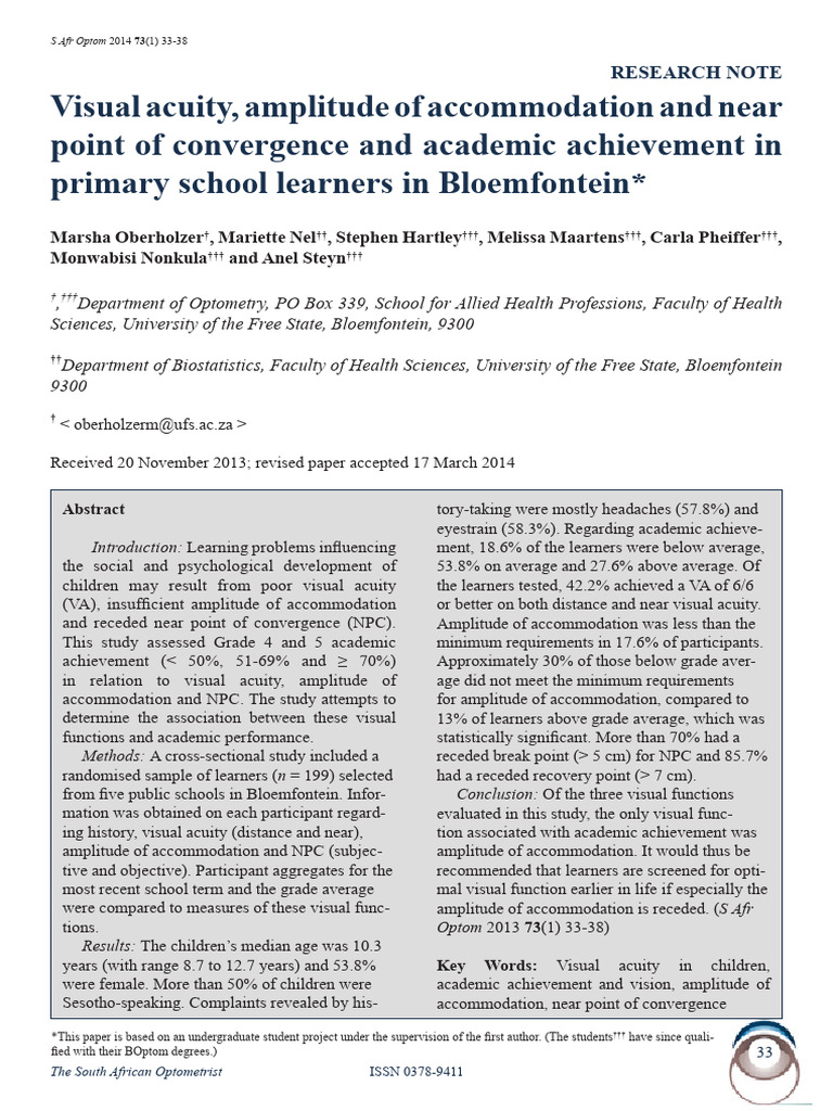 Oberholzer, 2014 Visual - Acuity - Amplitude - of - Accommodation - and ...