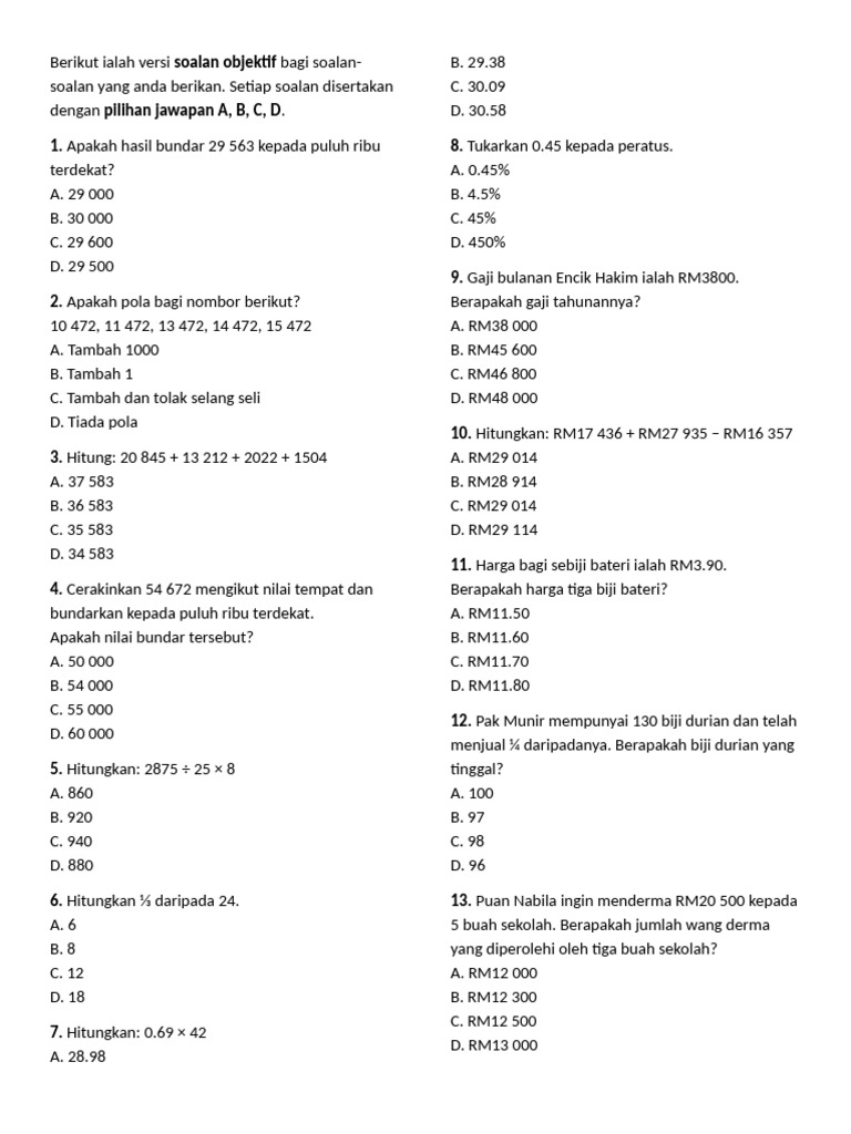 Berikut Ialah Versi Soalan Objektif Bagi Soalan | PDF