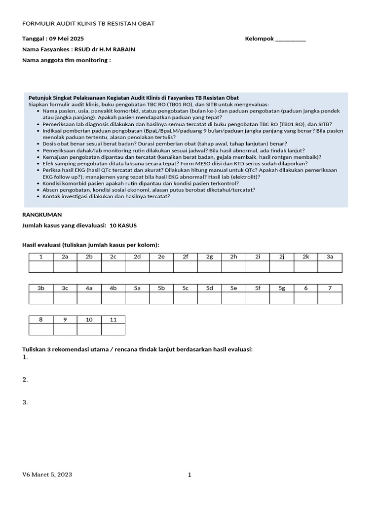 Form Audit Klinis 2025.final | PDF