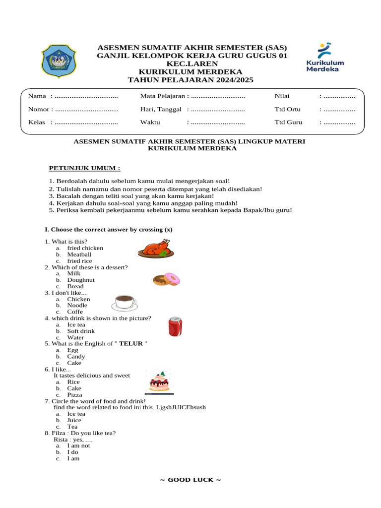 Soal Sumatif Kelas 3 Kurikulum Merdeka | PDF | Cuisine | Cooking