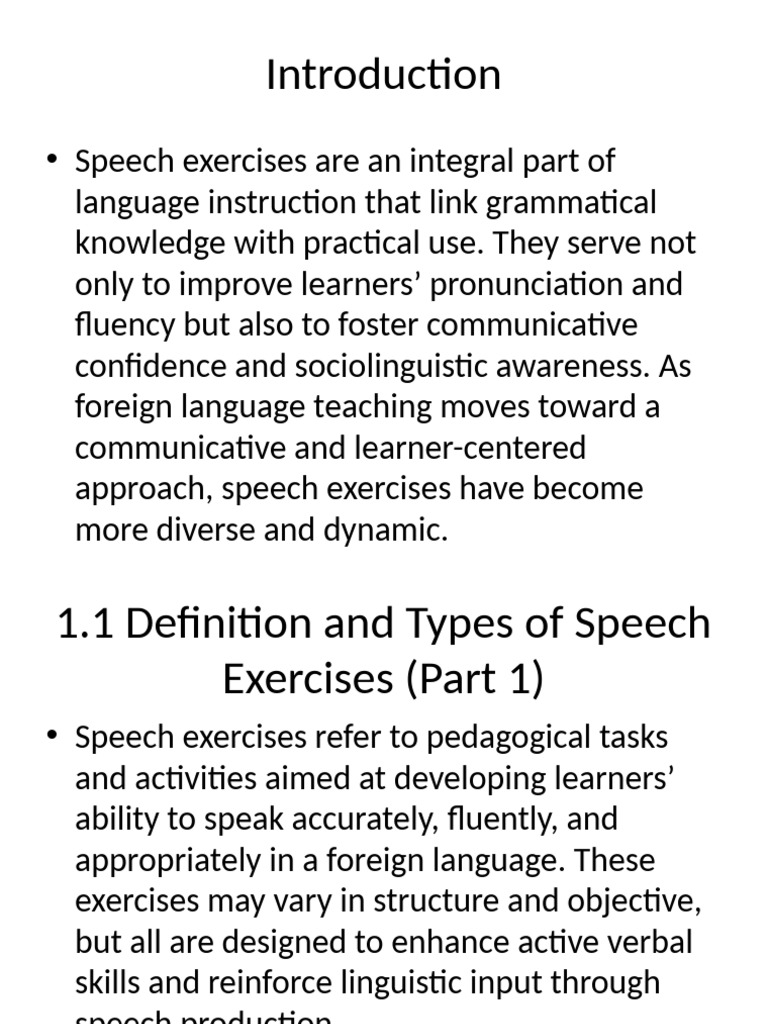 Speech Exercises Expanded 15 Slides | PDF | Language Education | Linguistics