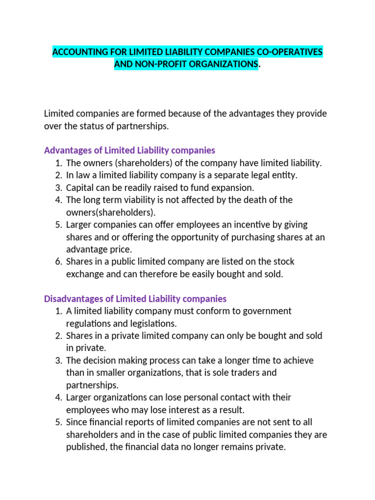 Accounting for LLCs and Non-Profits | PDF | Stocks | Limited Liability
