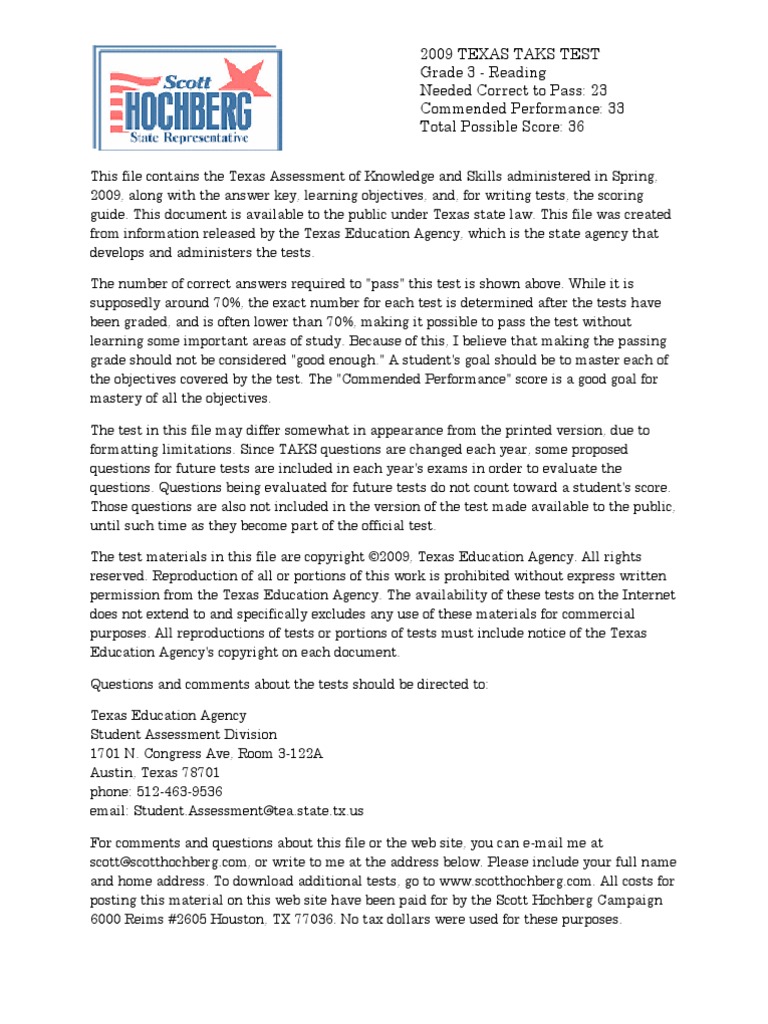 Read Texas | PDF | Reading Comprehension | Test (Assessment)